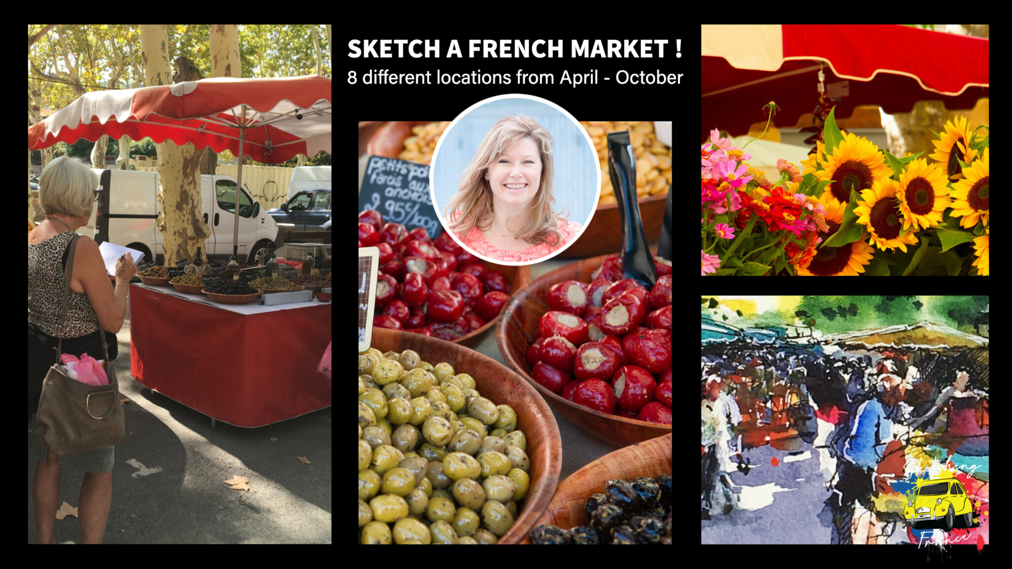 French market sketch workshop – Pézenas | Annette Morris Art